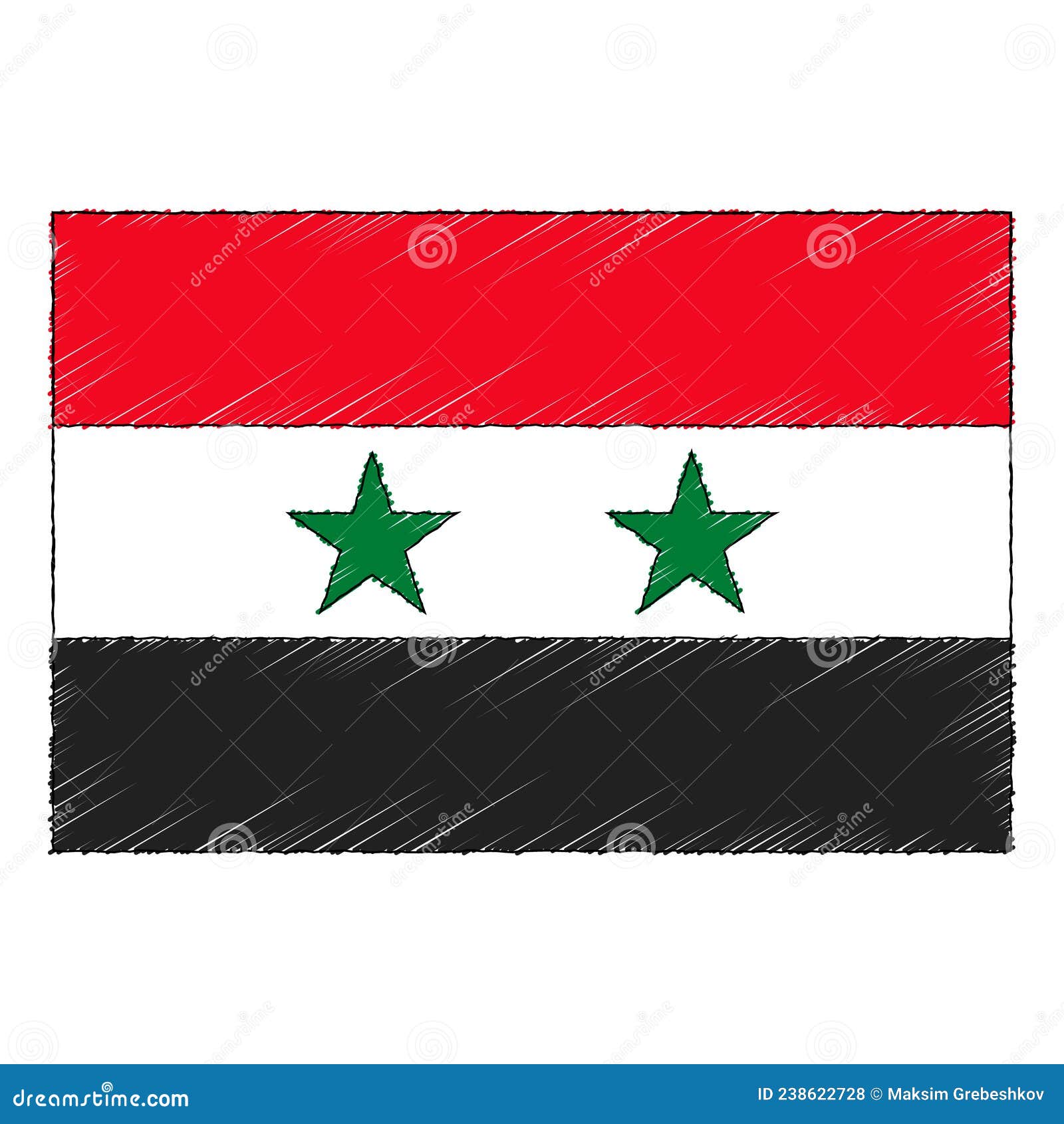 Hand Drawn Sketch Flag of Syria. Doodle Style Icon Stock Vector ...