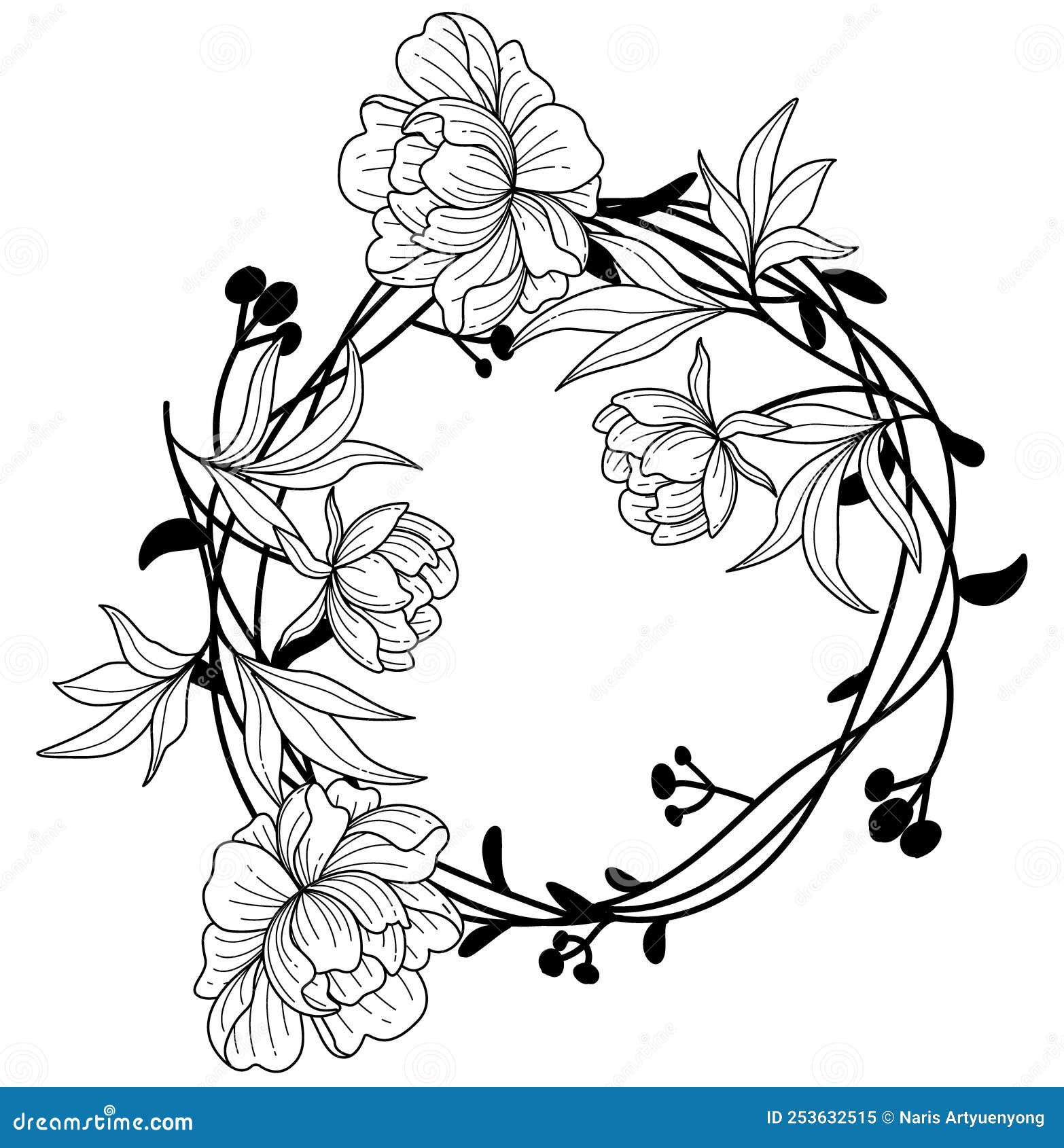 Hand Drawn Sketch Floral Wreath Stock Vector - Illustration of ...