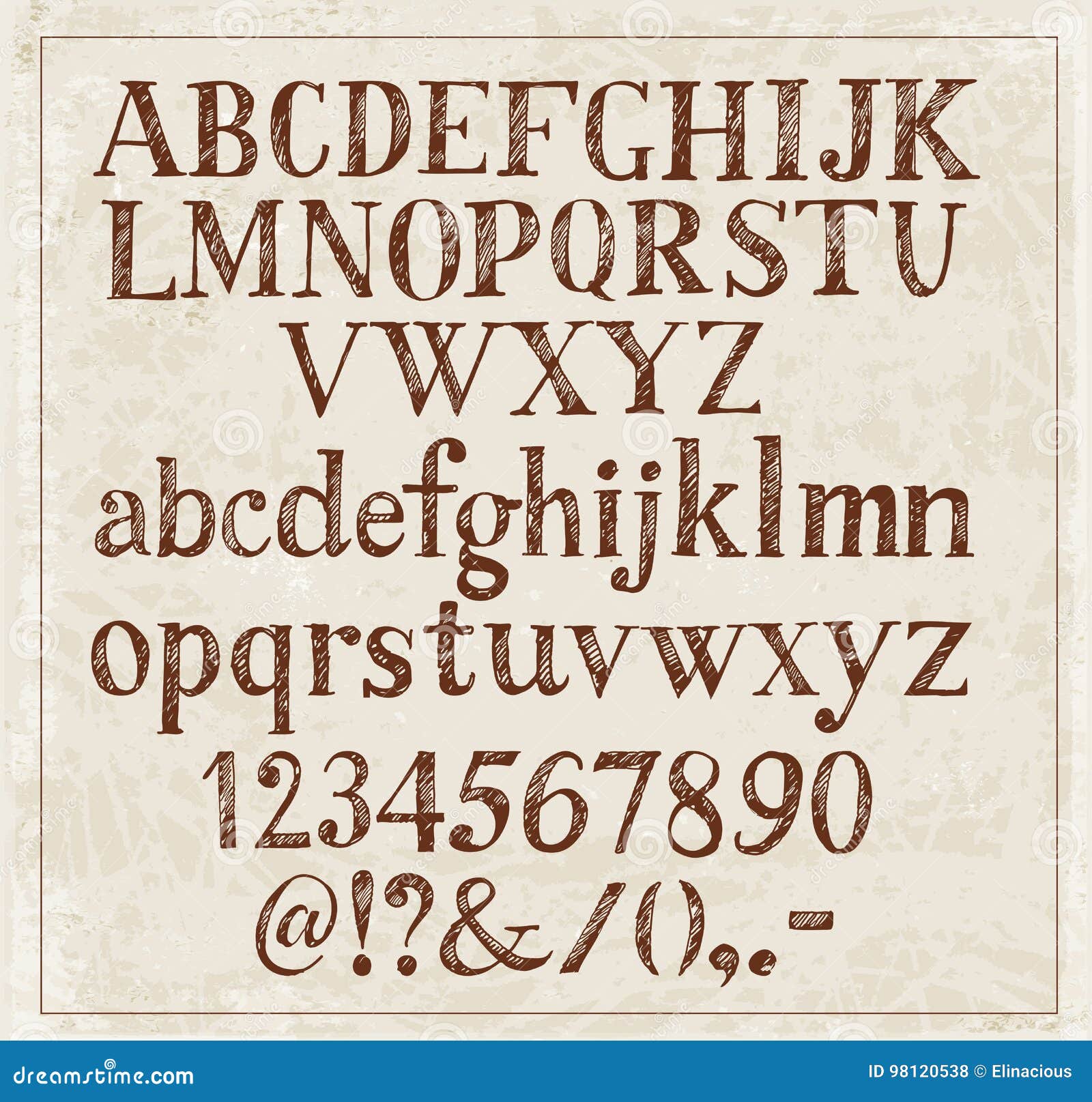 Hand Drawn Sketch Font on Vintage Background. Vector Illustration ...