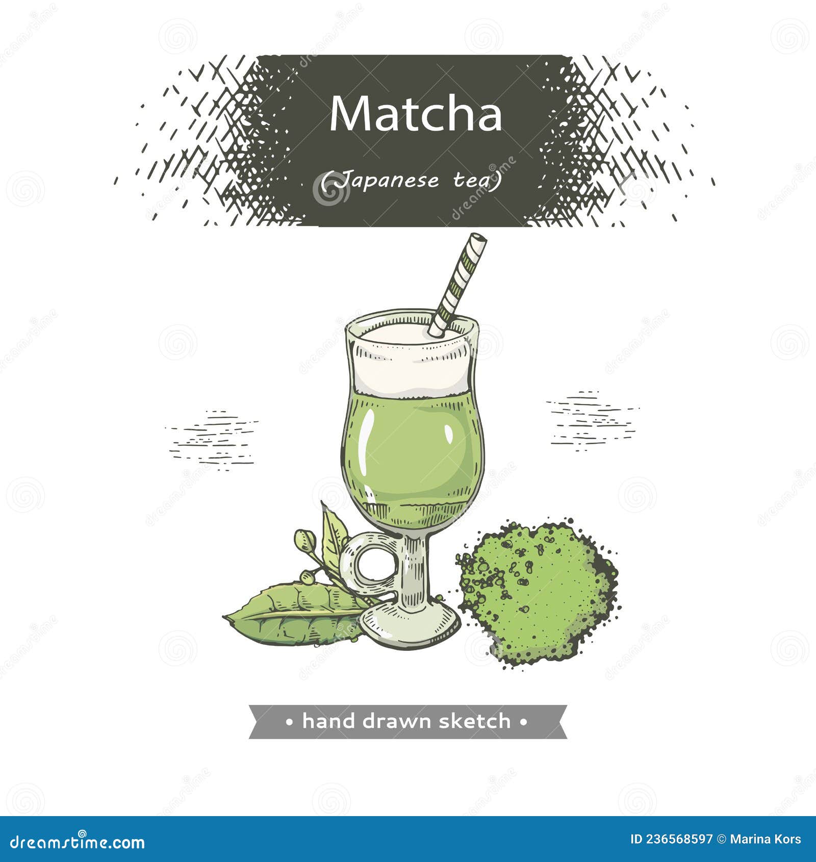 Hand-drawn Sketch Fresh Matcha Drink. Stock Vector - Illustration of ...