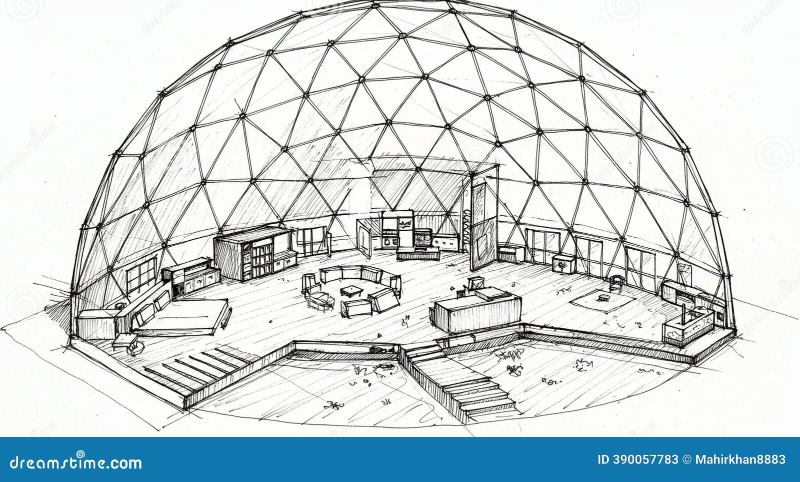 Two Geodesic Dome Cabins In A Forest Setting With String Lights ...