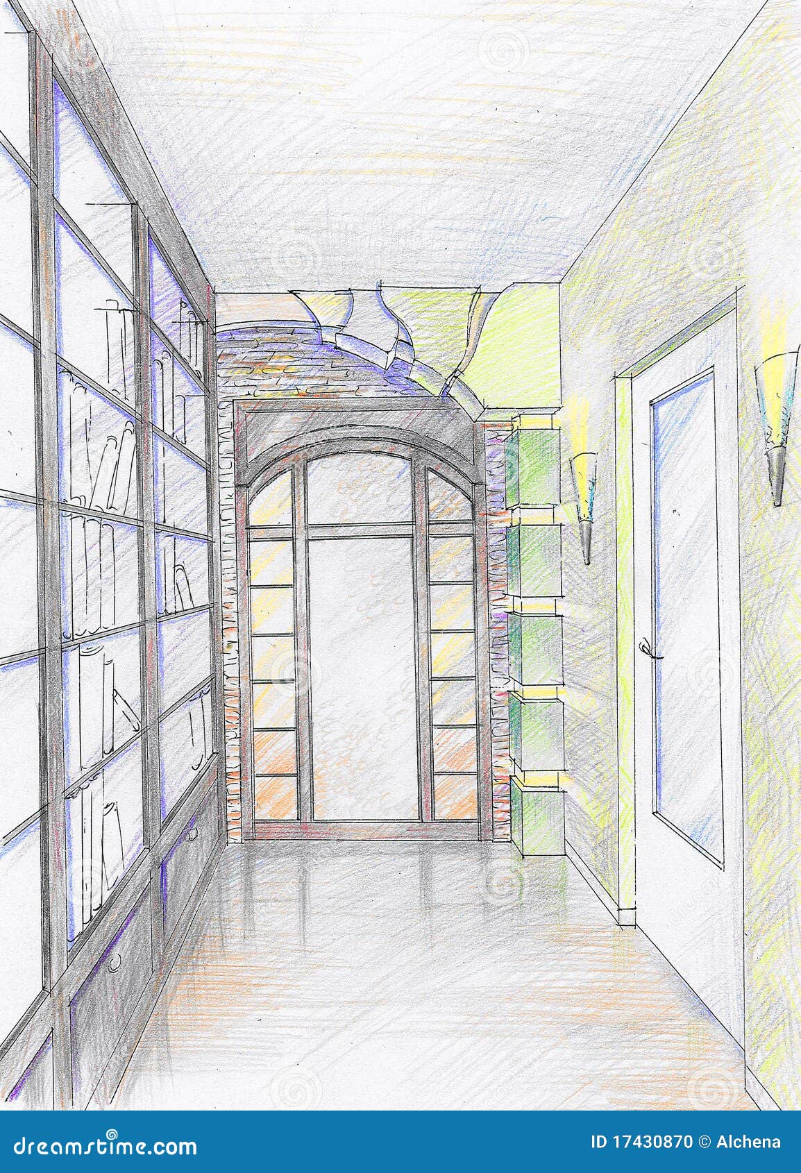 Hand Drawn Sketch of Hallway Stock Illustration - Illustration of ...