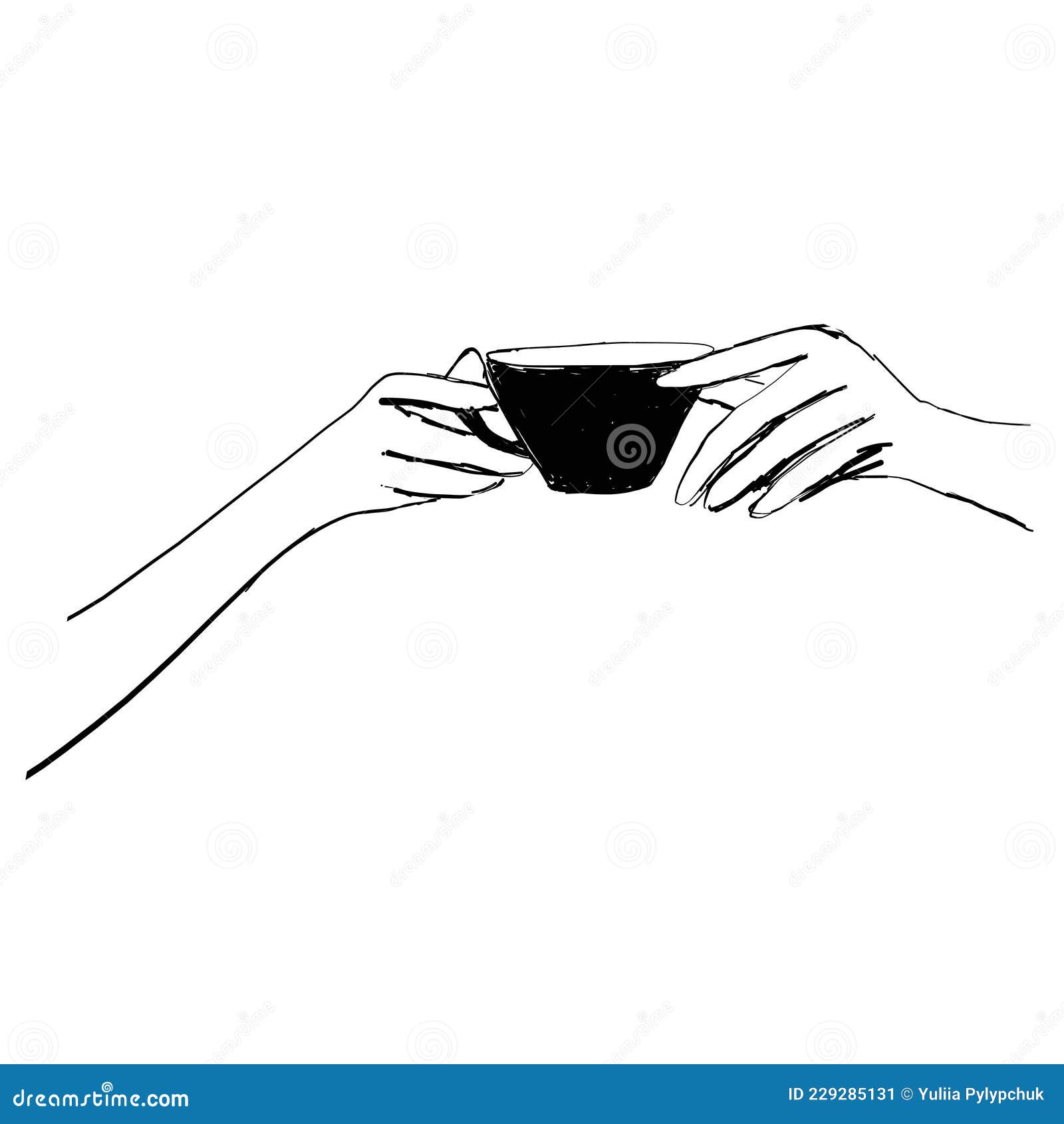 Hand Drawn Sketch of Hands Holding a Cup of Coffee, Tea Etc. Stock ...