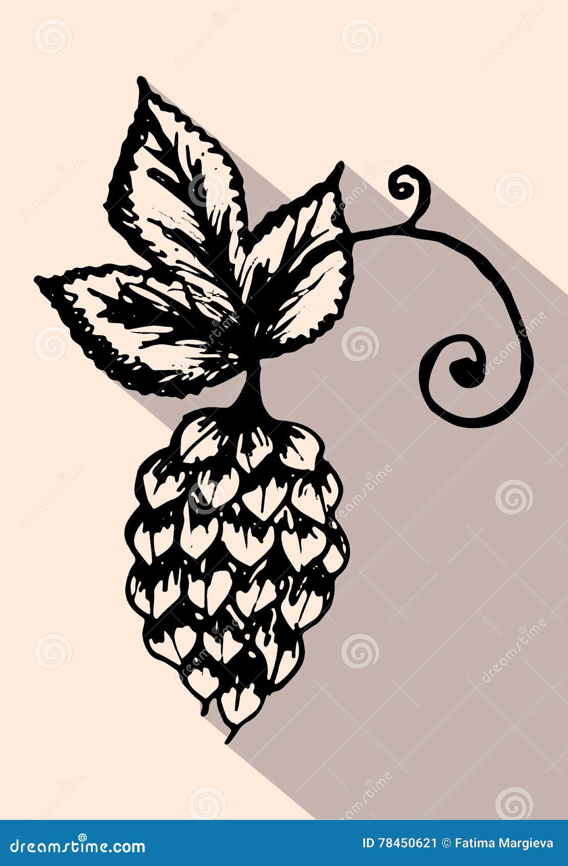 Hand Drawn Sketch of Hop with a Long Shadow Stock Vector - Illustration ...