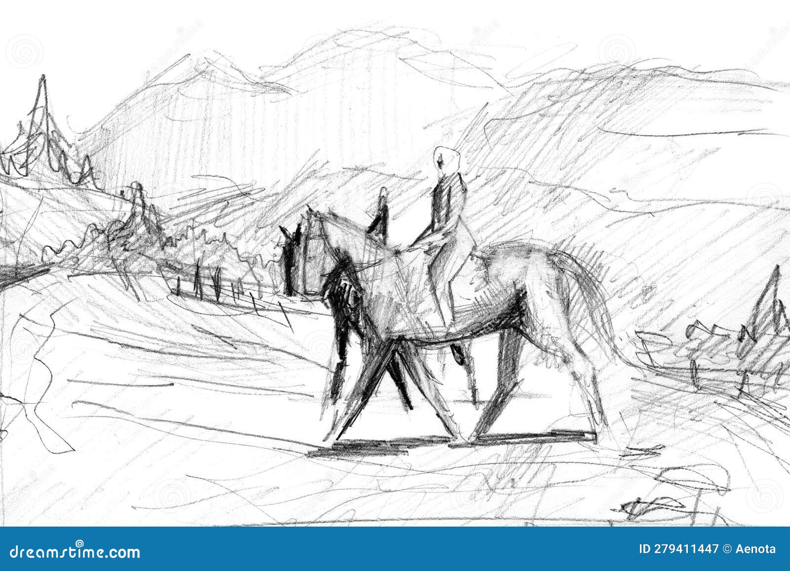 Hand Drawn Sketch of Horse Ride Stock Illustration - Illustration of ...