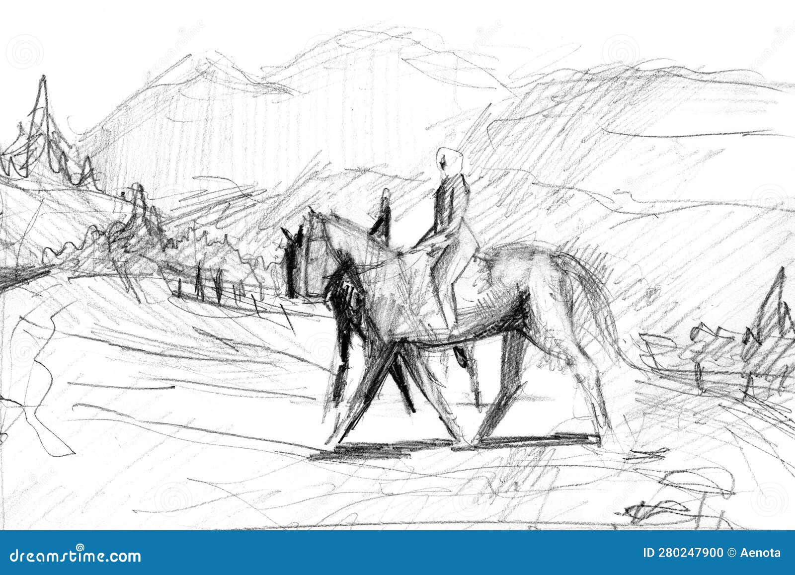 Hand Drawn Sketch of Horse Ride Stock Illustration - Illustration of ...