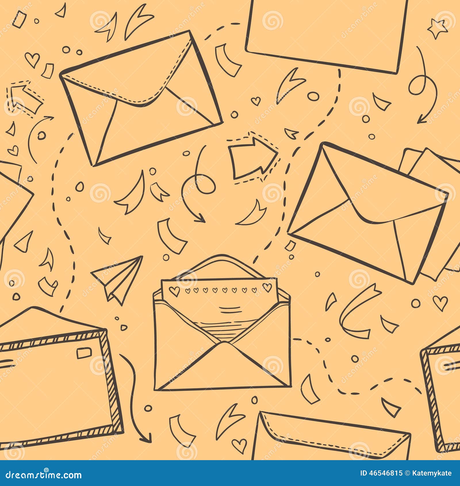 Hand Drawn Sketch Illustration - Letter And Envelope. Love Letter ...