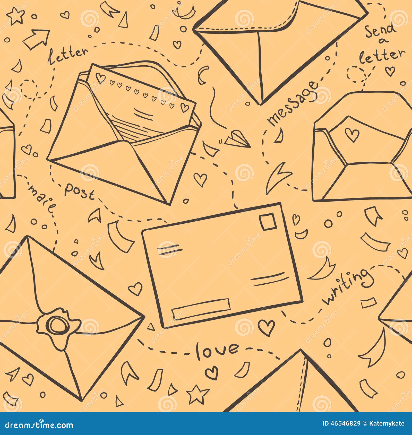 Hand Drawn Sketch Illustration - Letter and Envelope. Love Letter Stock ...