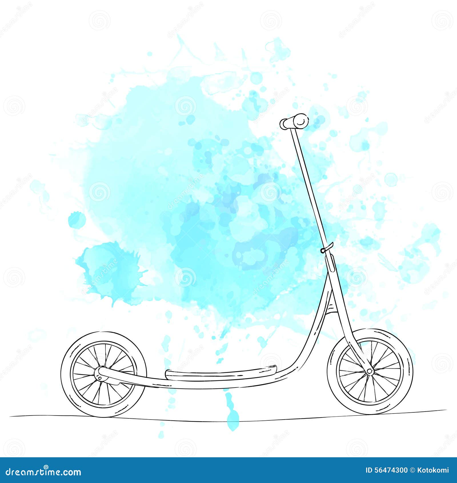 Hand Drawn Sketch Kickscooter on Blue Watercolor Stock Vector ...
