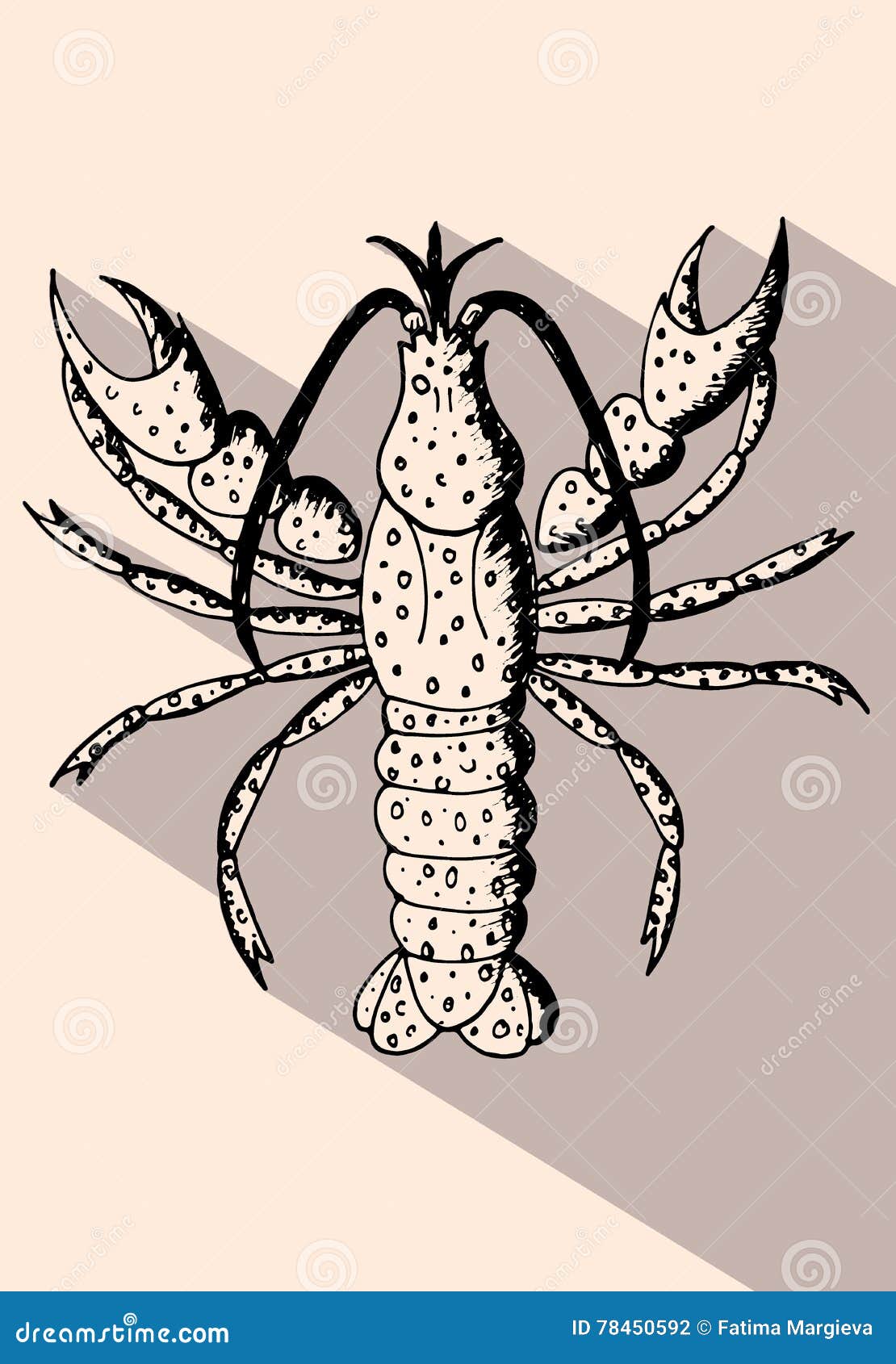 Hand Drawn Sketch of Lobster with a Long Shadow Stock Vector ...