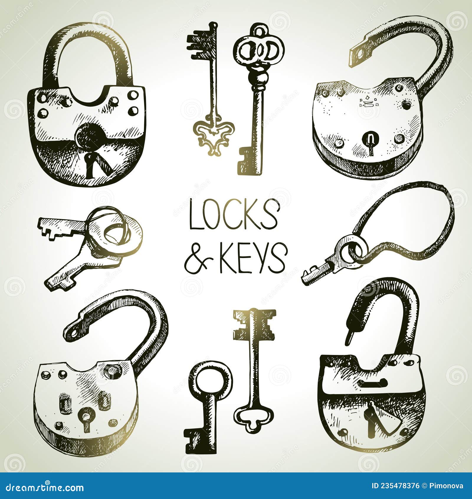 Hand Drawn Sketch Locks and Keys Set. Vector Illustration Stock ...