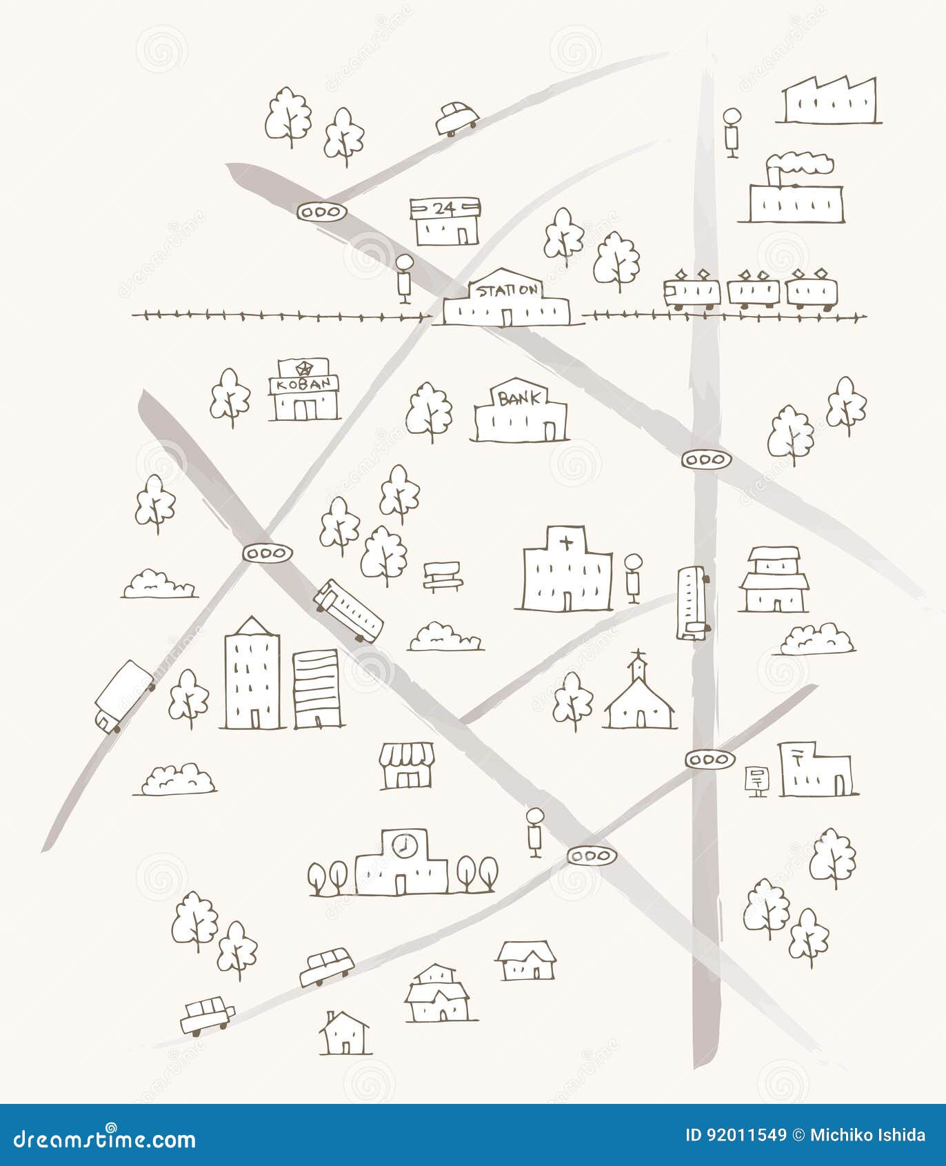 Hand drawn sketch map stock illustration. Illustration of bank - 92011549