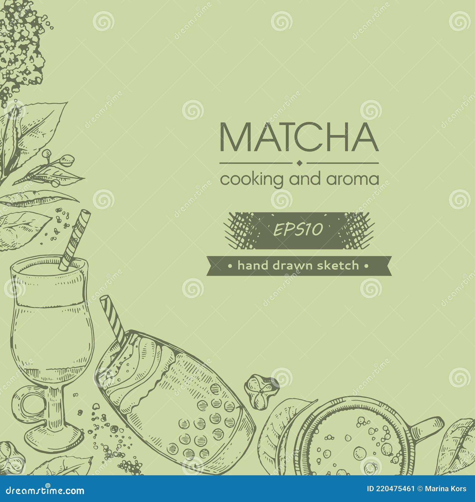Hand-drawn Sketch Matcha Cooking and Cocktails. Stock Vector ...
