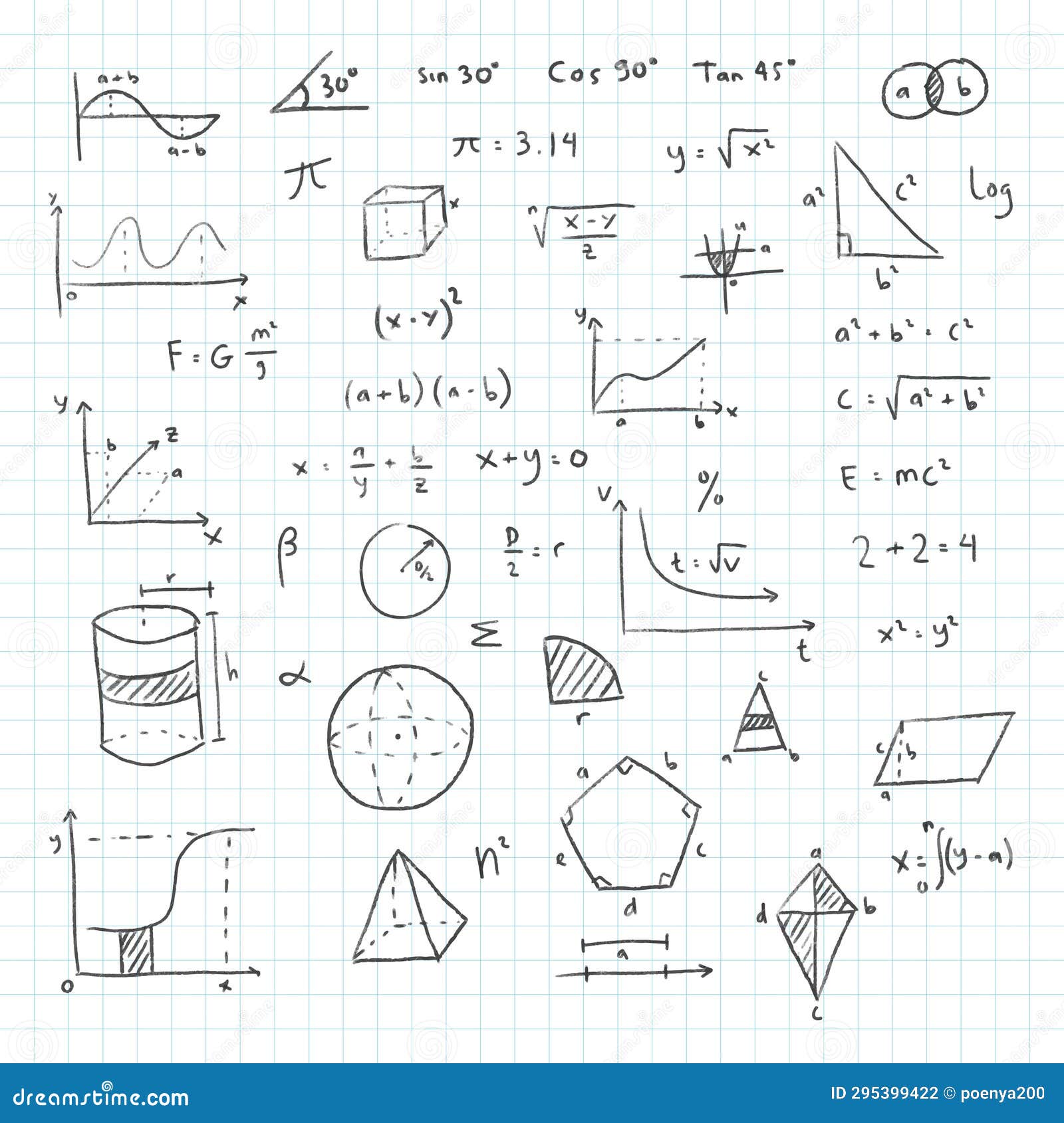Hand Drawn Sketch Math Note. Math Symbols Doodle Notebook Page ...