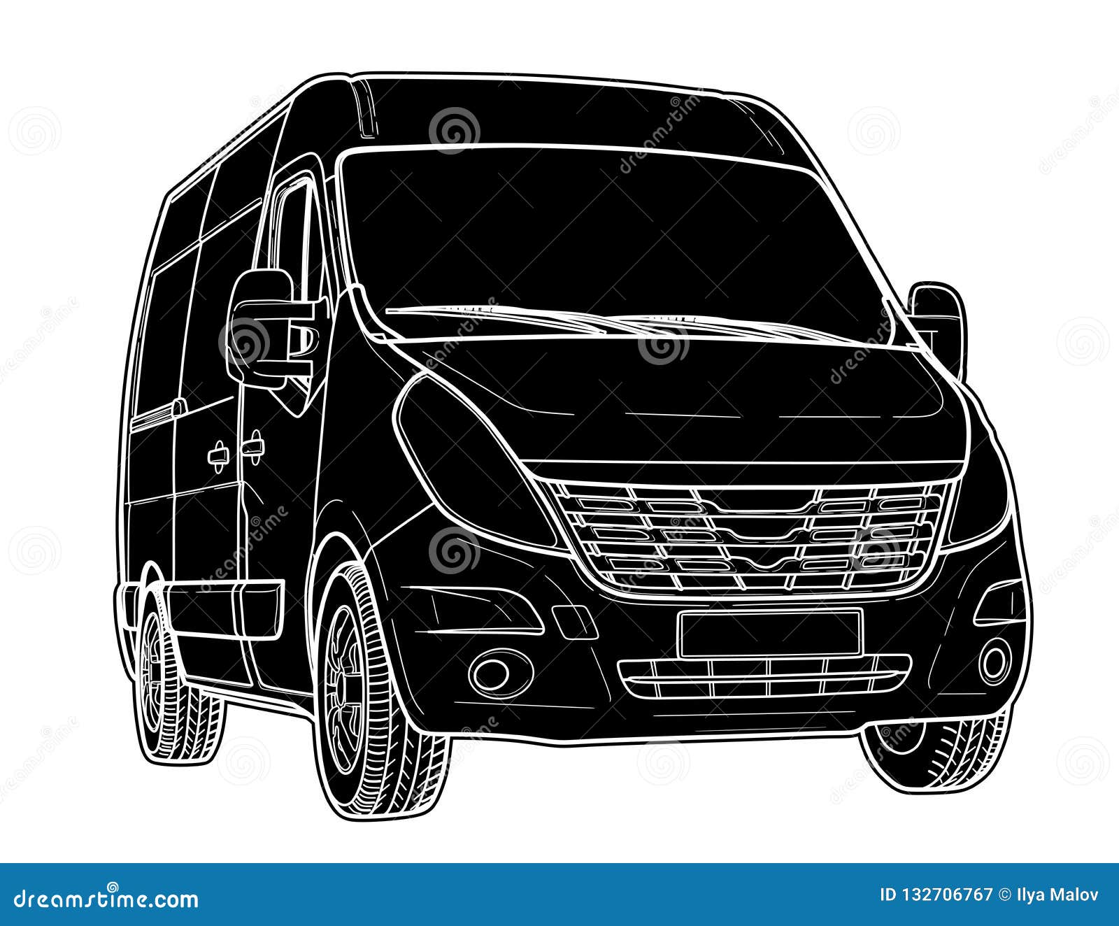 Vector Illustration Tech Draw of Modern Minibus Stock Vector ...