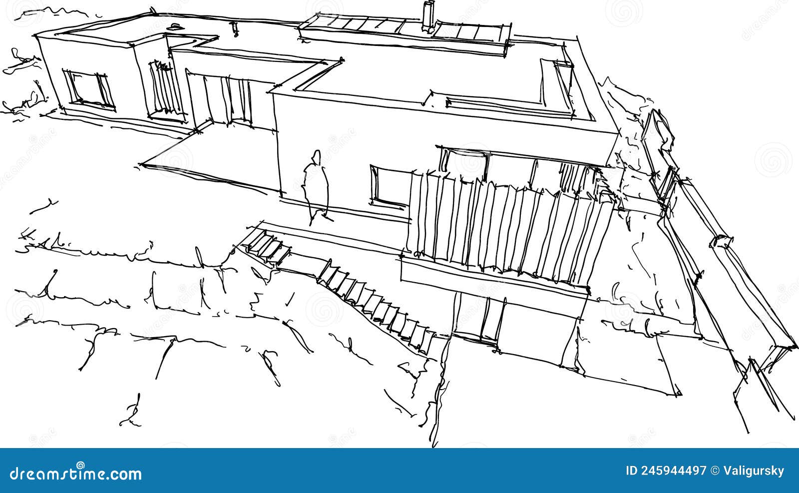Hand Drawn Sketch of Modern Detached House Stock Vector - Illustration ...