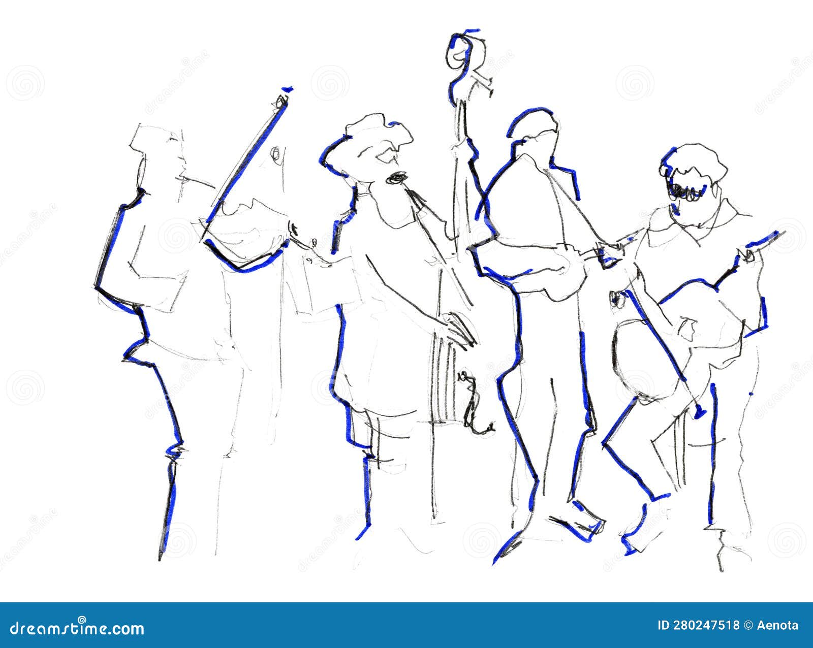 Hand Drawn Sketch of Musical Band Stock Illustration - Illustration of ...