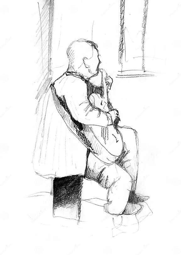 Hand Drawn Sketch of Old Busker Stock Illustration - Illustration of ...