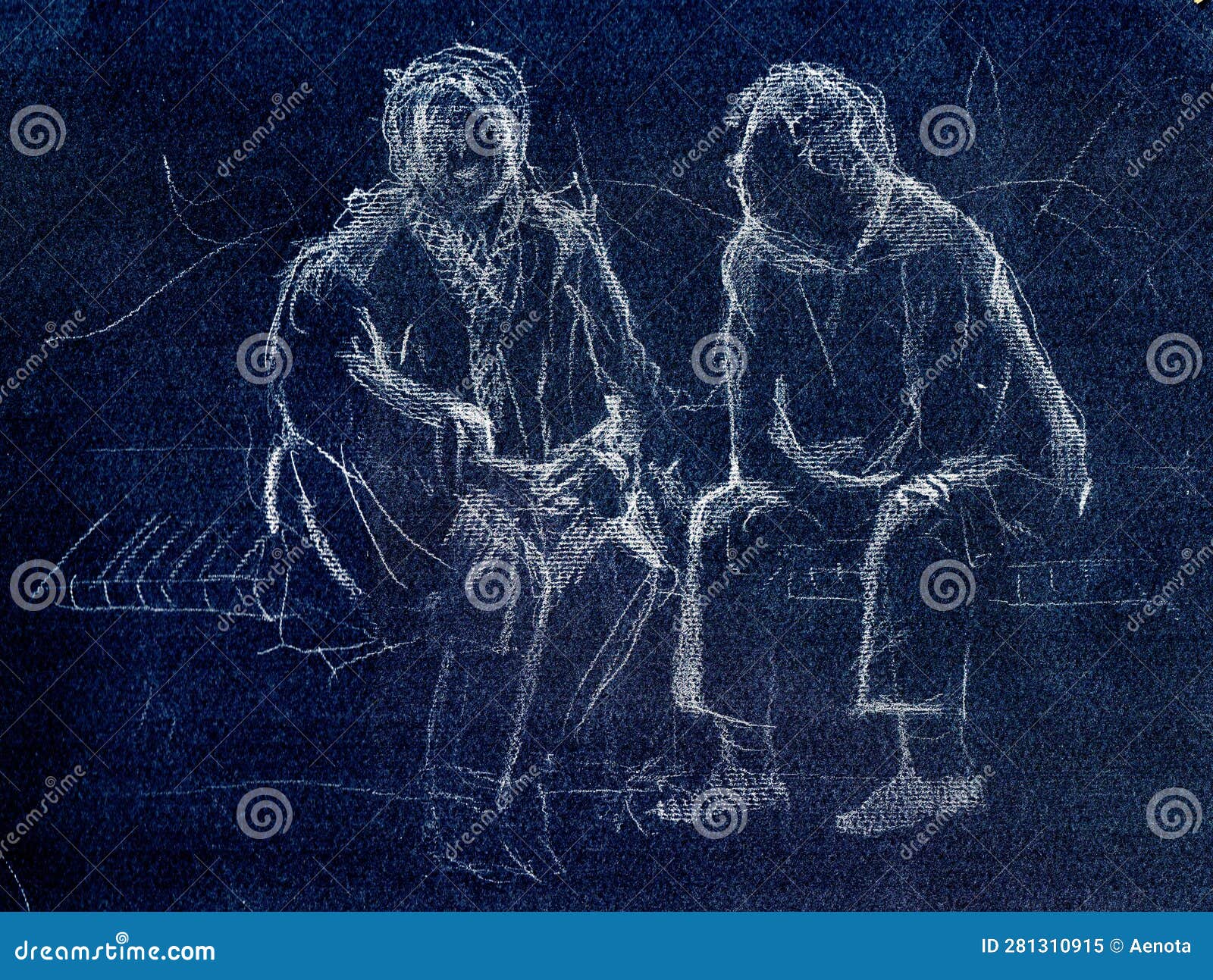 Hand Drawn Sketch of Old Couple Stock Illustration - Illustration of ...