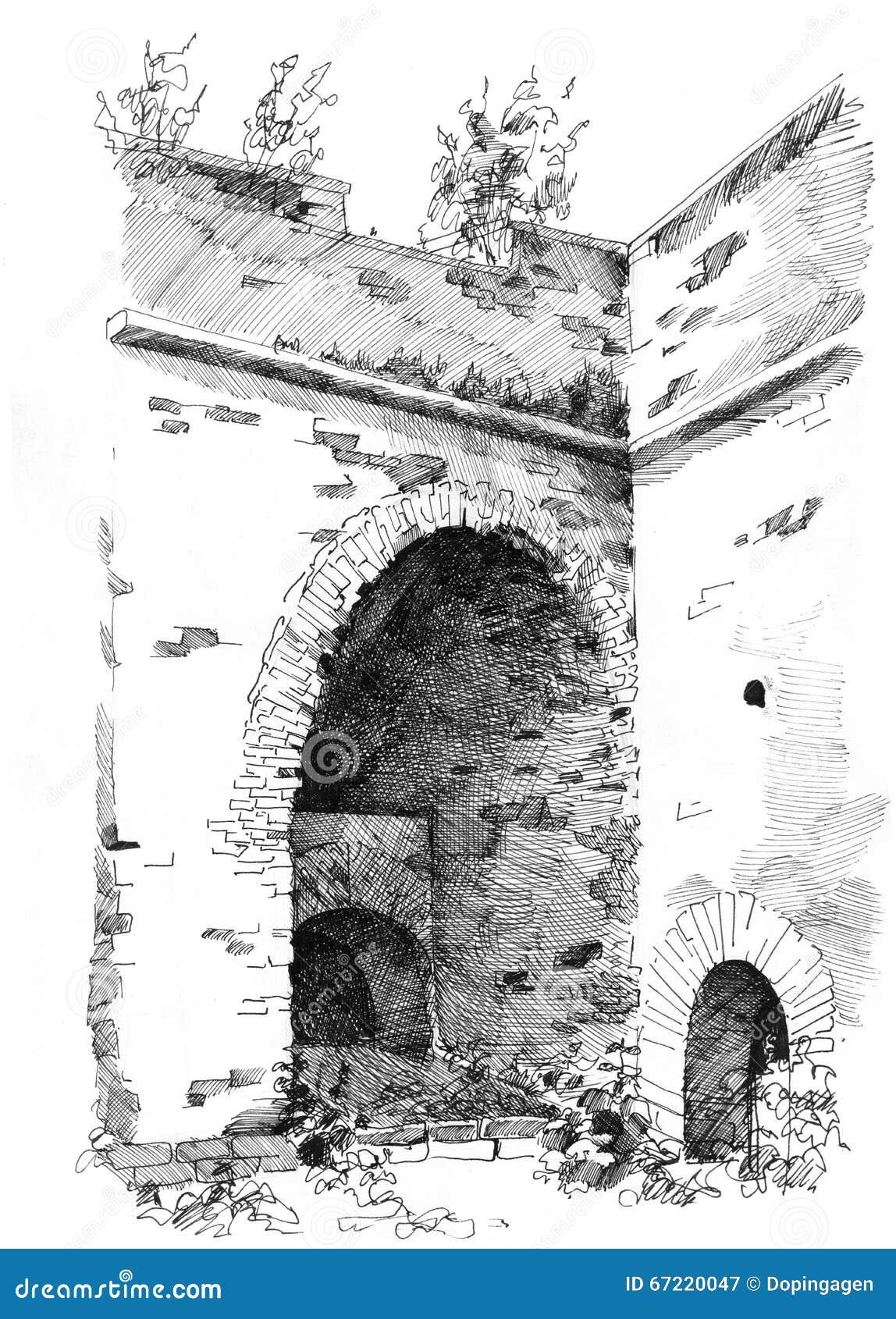Hand-drawn Sketch of Old Ruins Stock Illustration - Illustration of ...