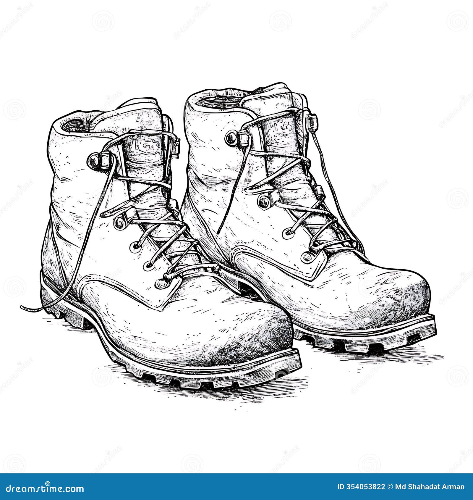 Hand-drawn Sketch of a Pair of Sturdy Lace-up Boots Ink Sketch Stock ...