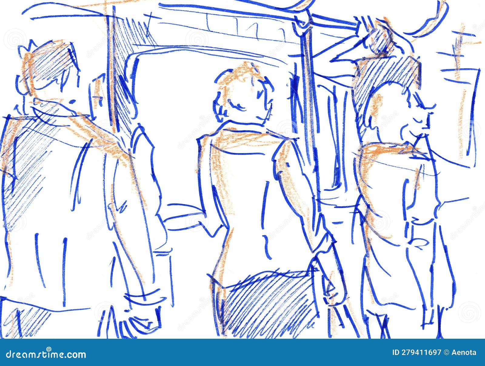 Hand Drawn Sketch of Passengers Stock Image - Image of passenger, coach ...