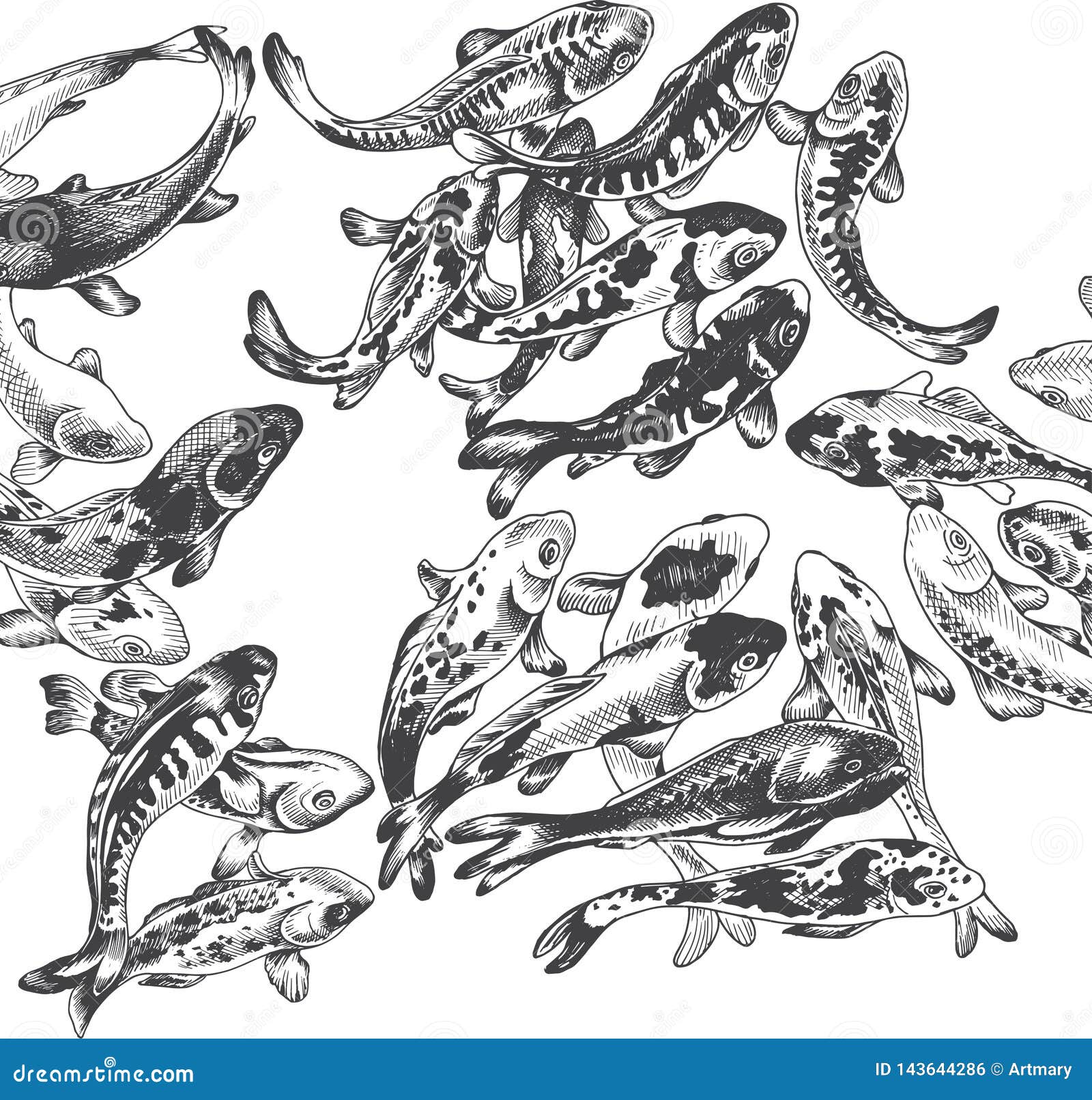 Hand Drawn Sketch Pattern - Japanese Carp Stock Illustration ...