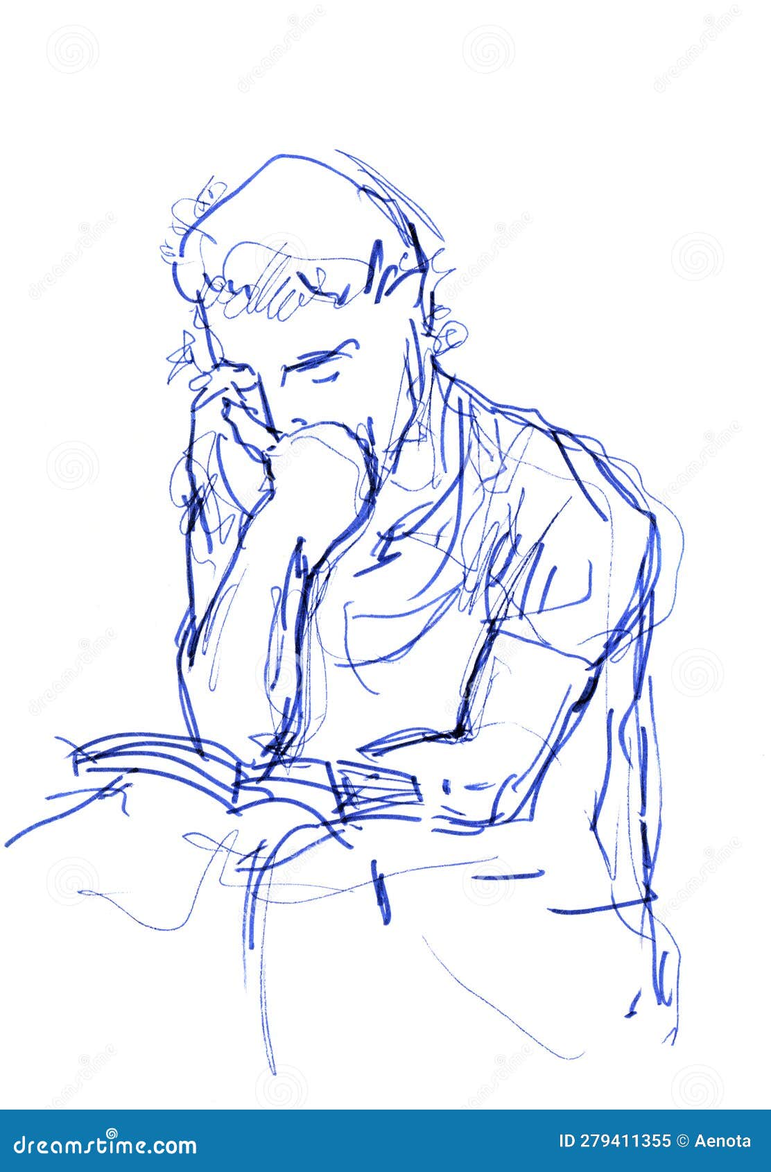 Hand Drawn Sketch of Reading Man Stock Illustration - Illustration of ...
