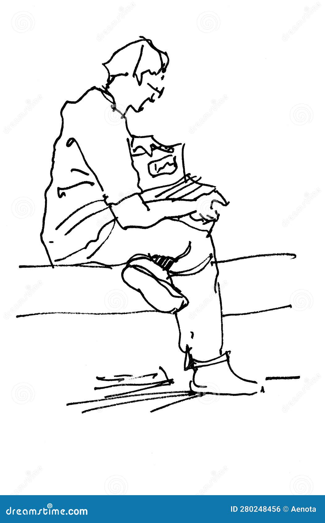 Hand Drawn Sketch of Reading Man Stock Illustration - Illustration of ...