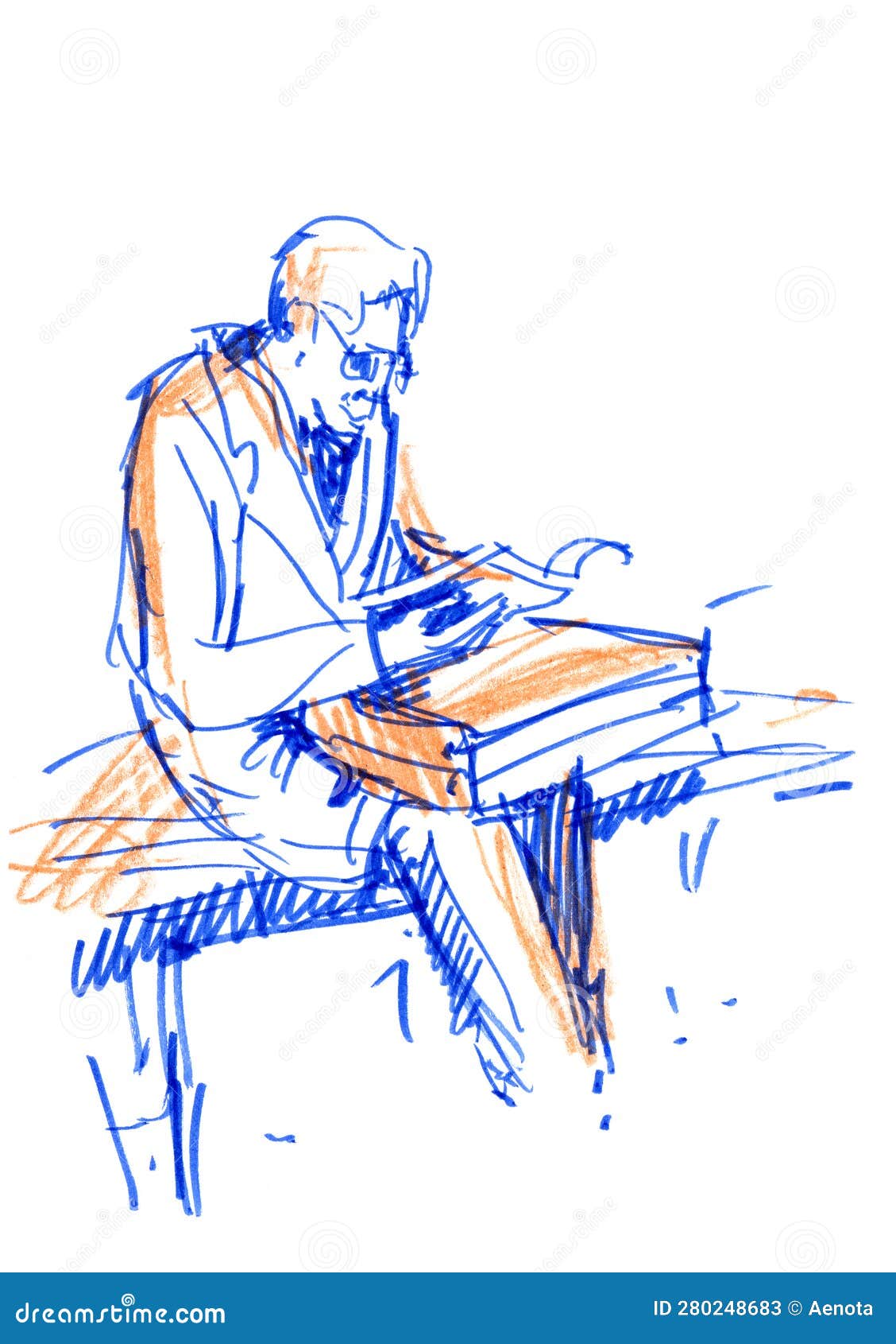 Hand Drawn Sketch of Reading Man Stock Illustration - Illustration of ...