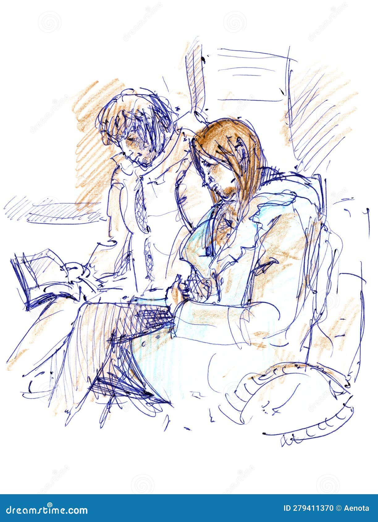 Hand Drawn Sketch of Reading People Stock Illustration - Illustration ...