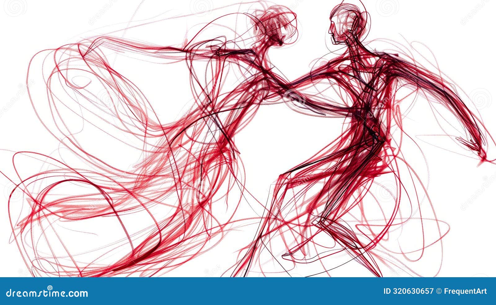 Hand-Drawn Sketch of Red Dancers Performing a Dynamic Movement ...