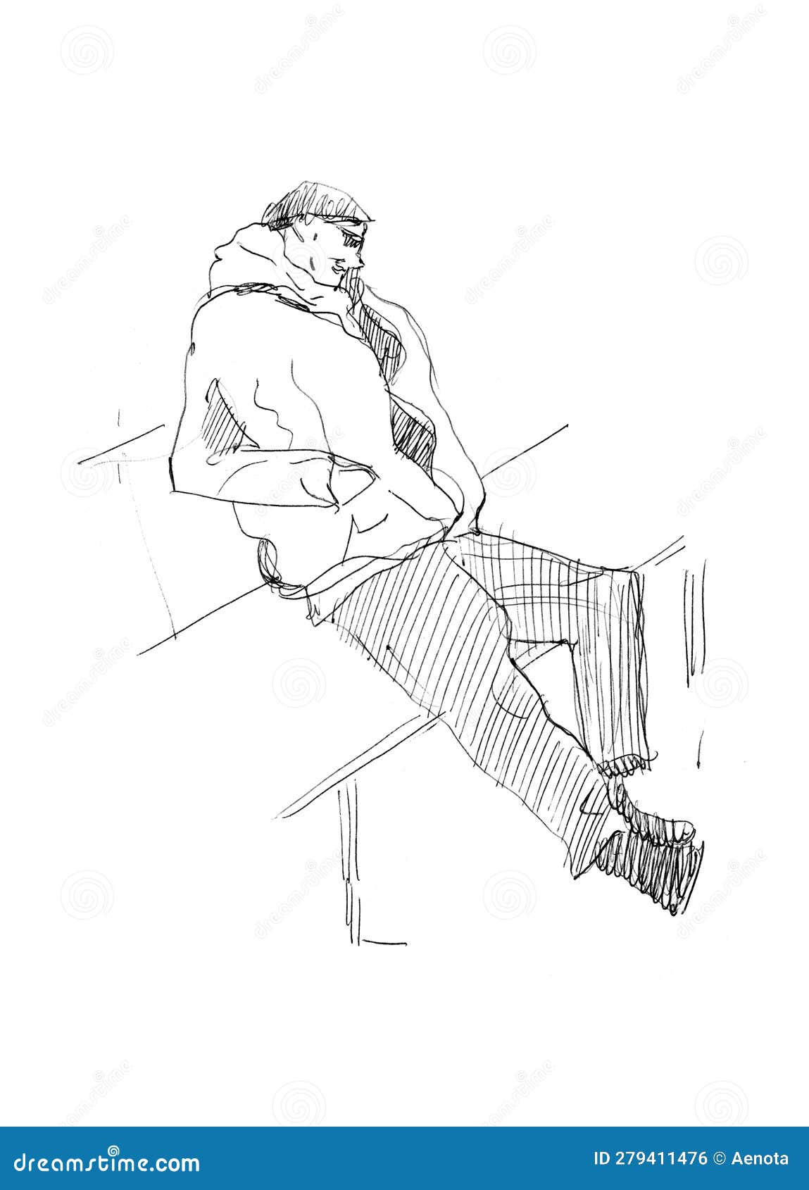 Hand Drawn Sketch of Resting Man Stock Illustration - Illustration of ...