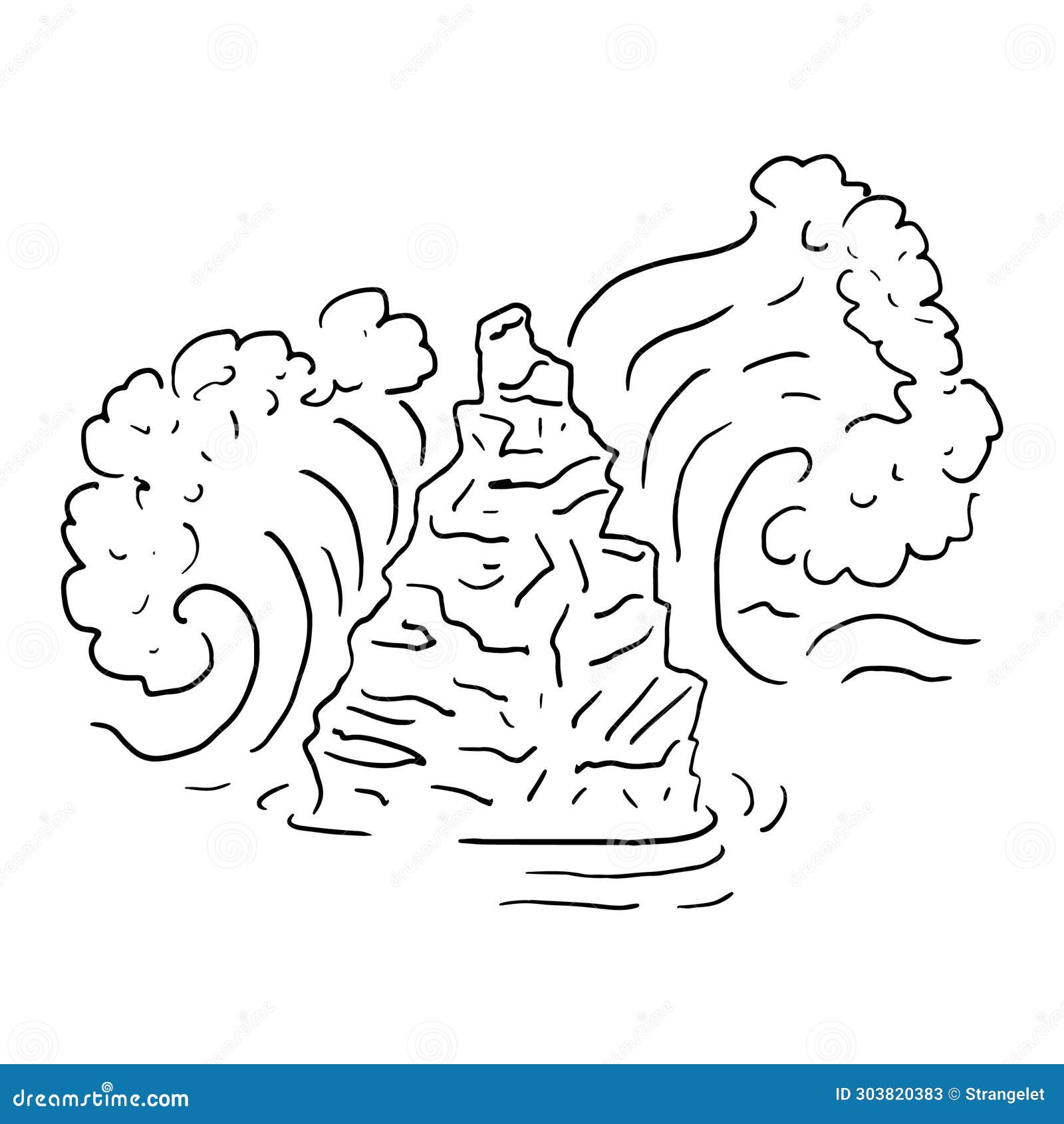 Hand Drawn Sketch of Rock in Waves Isolated on White Stock Illustration ...