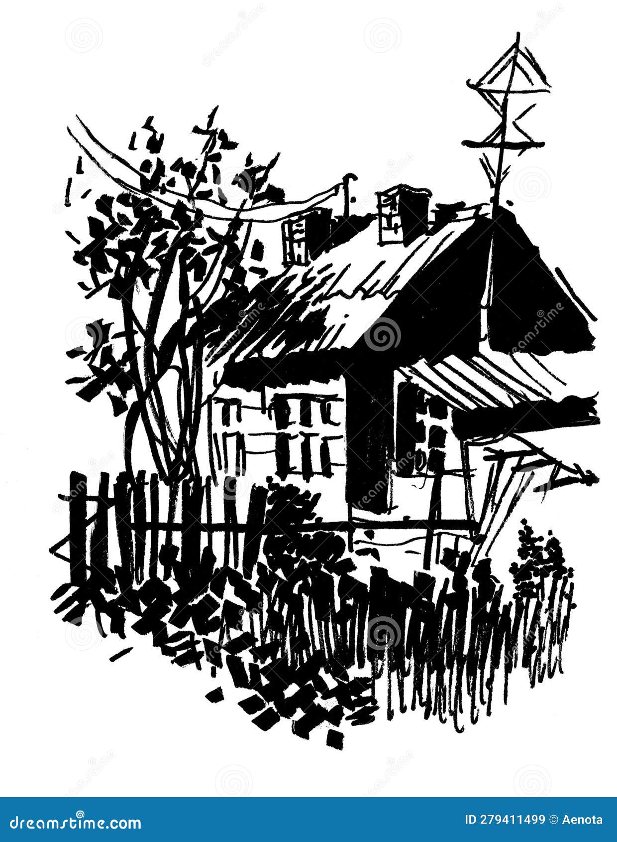 Hand Drawn Sketch of Rural Shacks Stock Illustration - Illustration of ...
