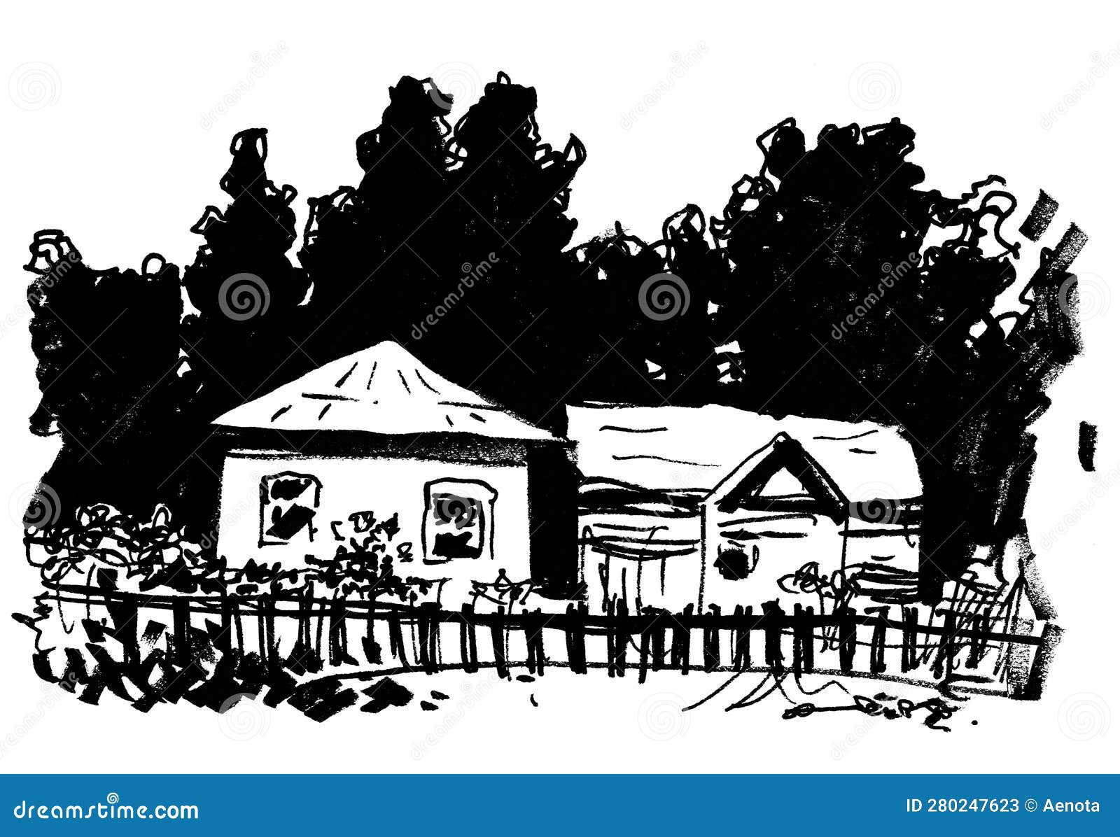Hand Drawn Sketch of Rural Shacks Stock Illustration - Illustration of ...