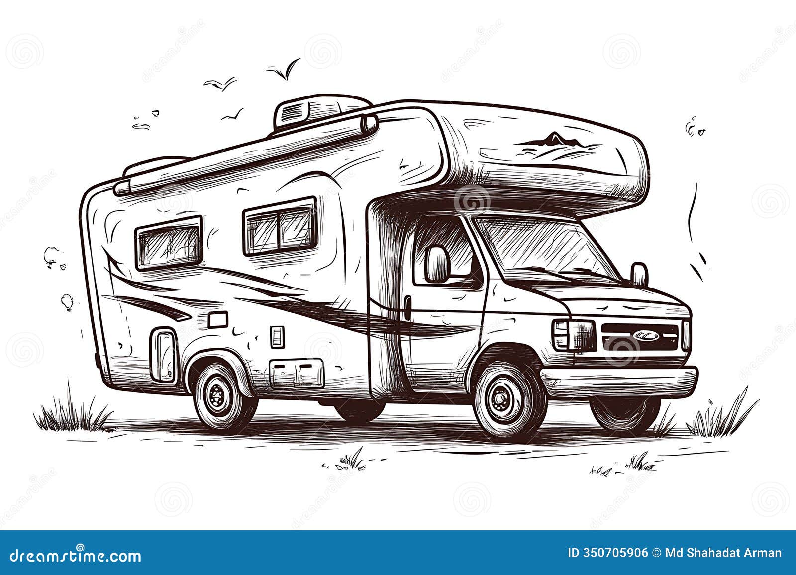Hand drawn sketch of RV stock illustration. Illustration of drawn ...