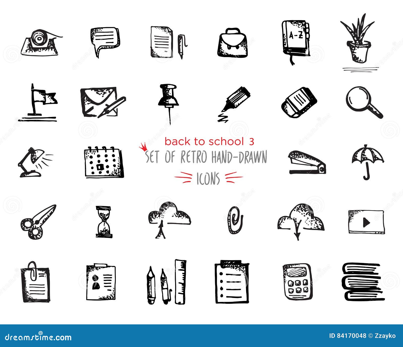 Hand-drawn Sketch School Tools Icon Set Black on White Background Stock ...