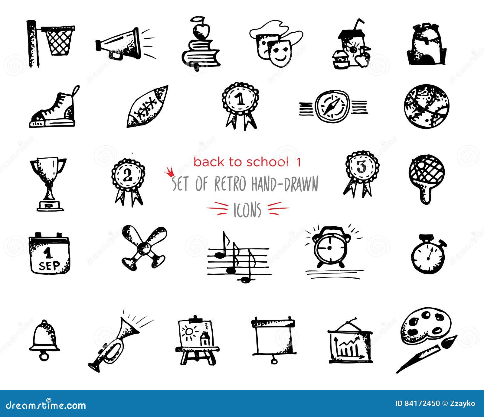 Hand-drawn Sketch School Tools Icon Set Black on White Background Stock ...