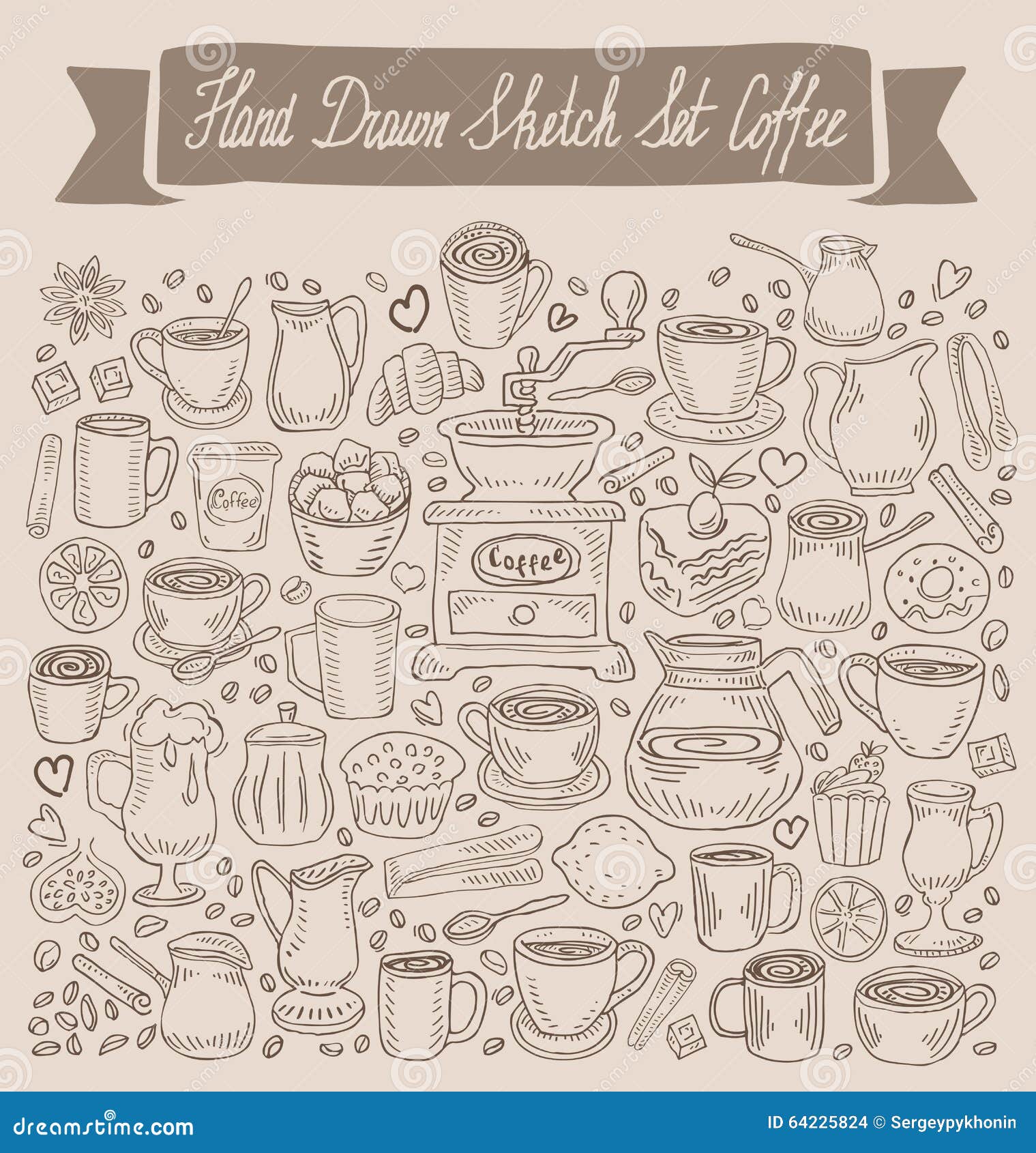 Hand Drawn Sketch Set Coffee. Vector Illustration Stock Vector ...