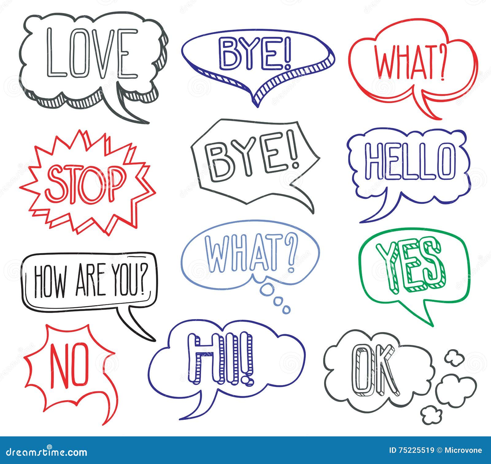 Hand Drawn Sketch Speech Bubbles Clouds with Different Messages Vector ...