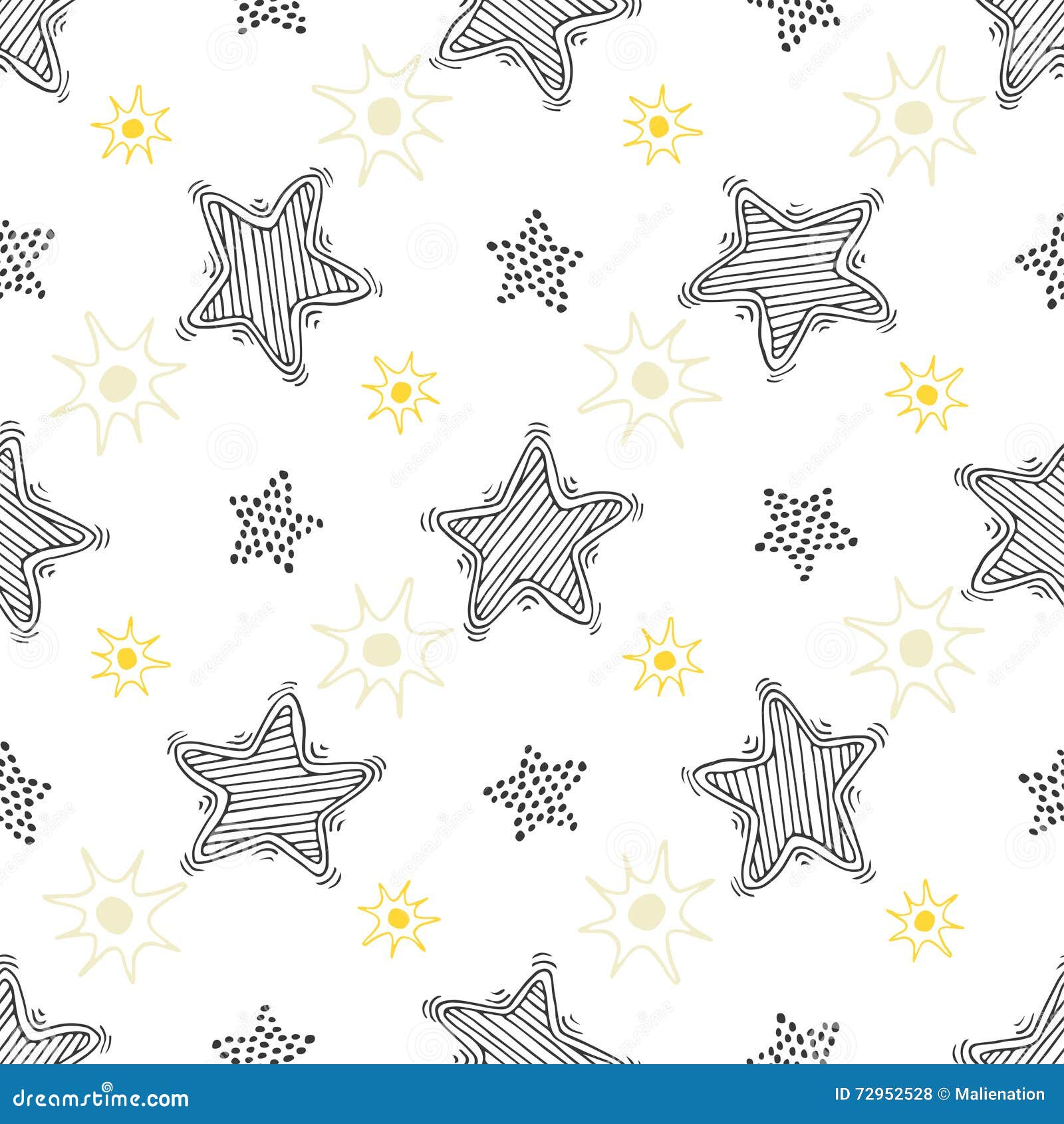 Hand Drawn Sketch Stars Seamless Pattern. Childish Background for ...