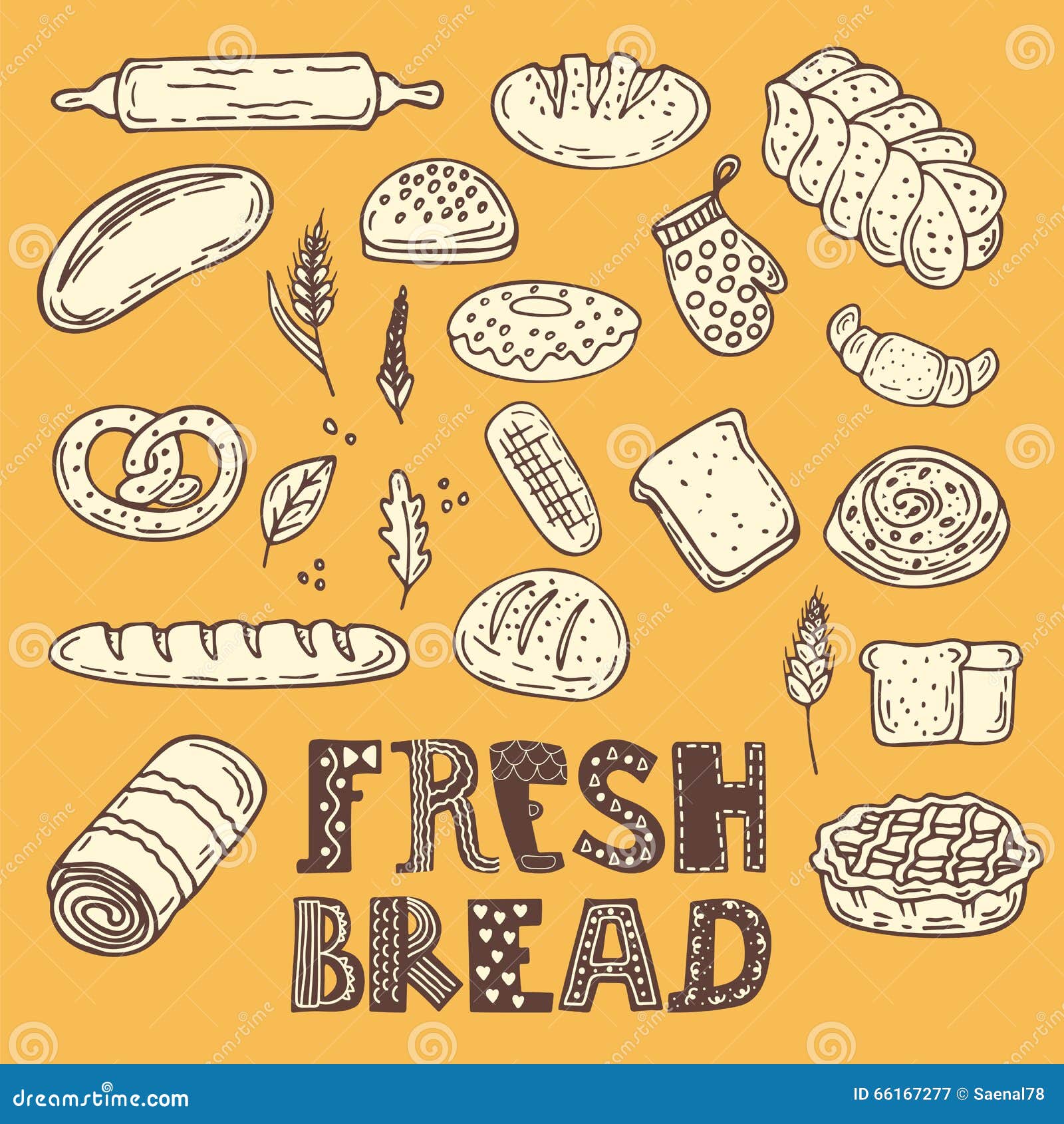 Hand Drawn Sketch Style Bakery Set. Vector Collection of Fresh B Stock ...