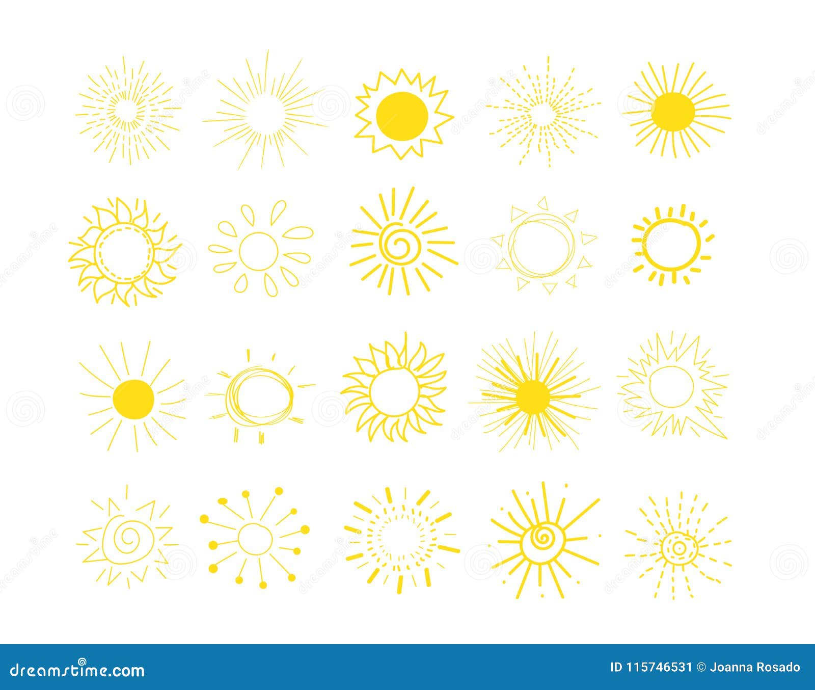 Hand Drawn Sketch of Sun Collection. Stock Vector - Illustration of ...