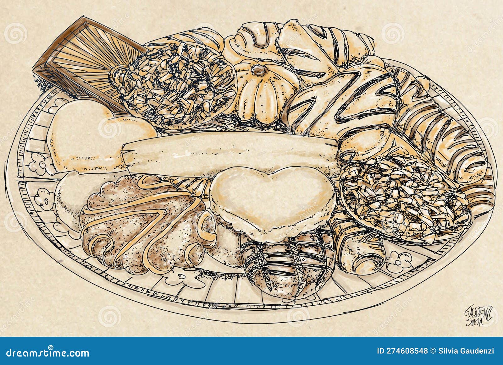 Hand Drawn Sketch of a Sweet Pastry on the Table. Vector Illustration ...