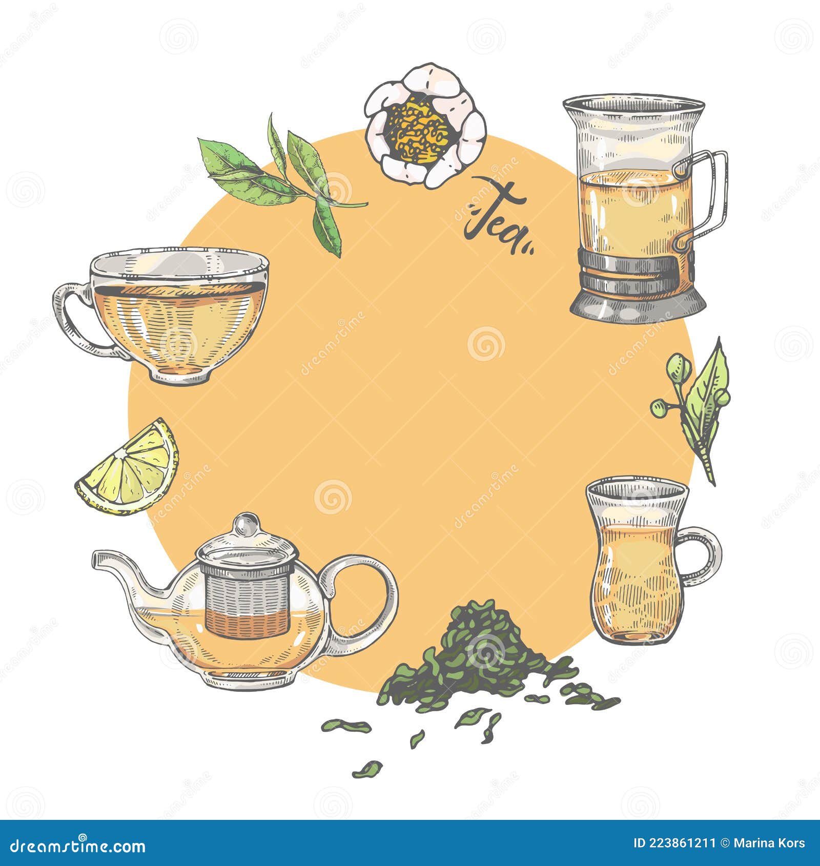 Hand-drawn Sketch Tea Leaves and Different Tools Stock Vector ...