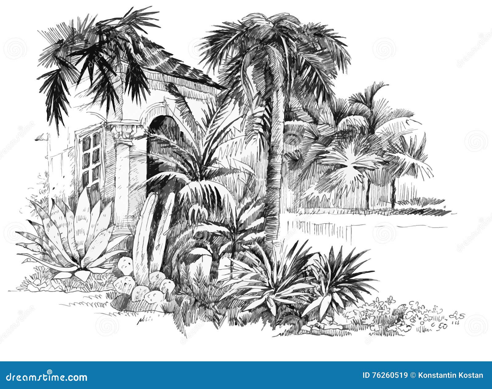 Hand Drawn Sketch Tropical Resort Illustration Stock Vector ...
