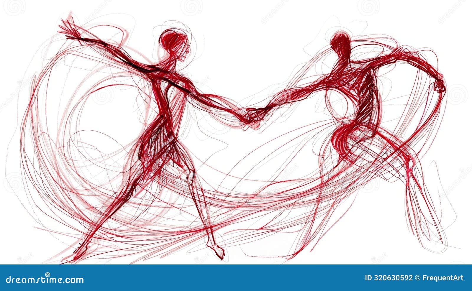 Hand-Drawn Sketch of Two Red Dancers Performing a Choreographed Routine ...