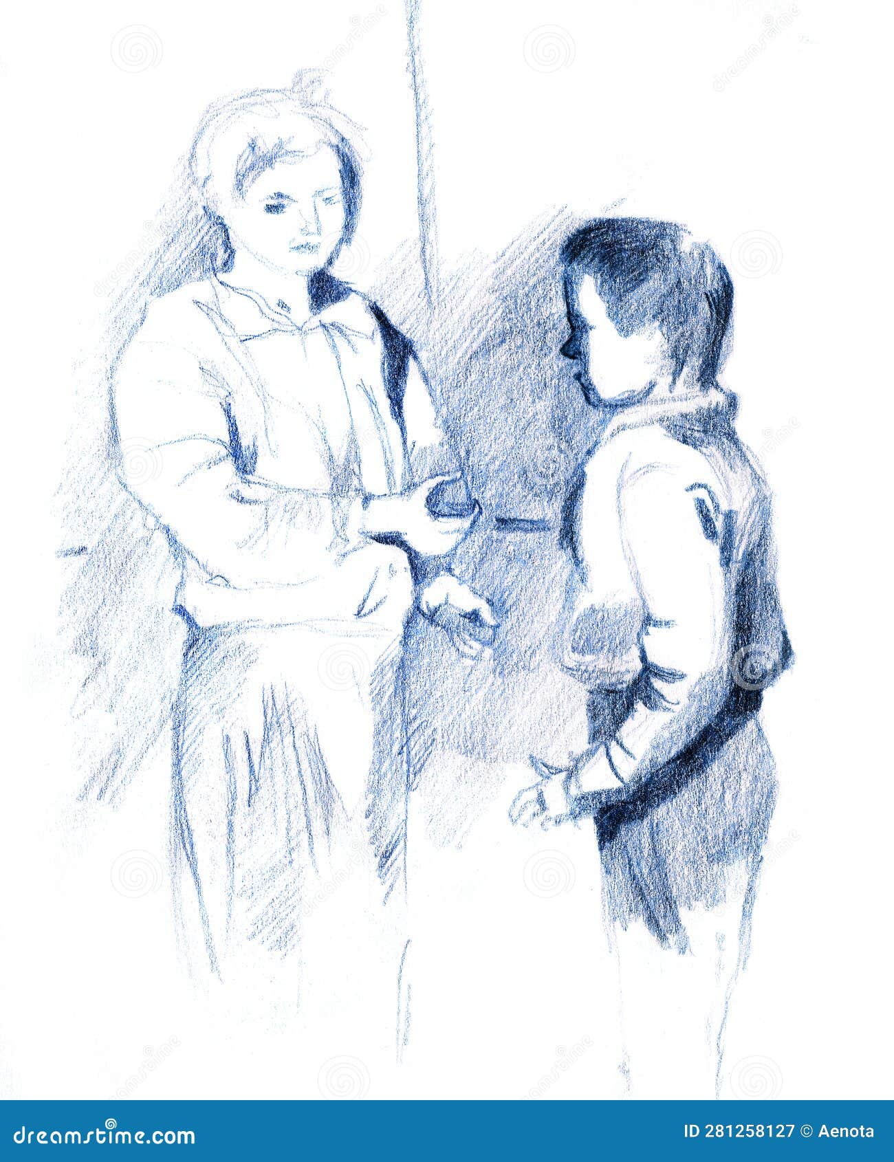 Hand Drawn Sketch of Two Friends Stock Illustration - Illustration of ...