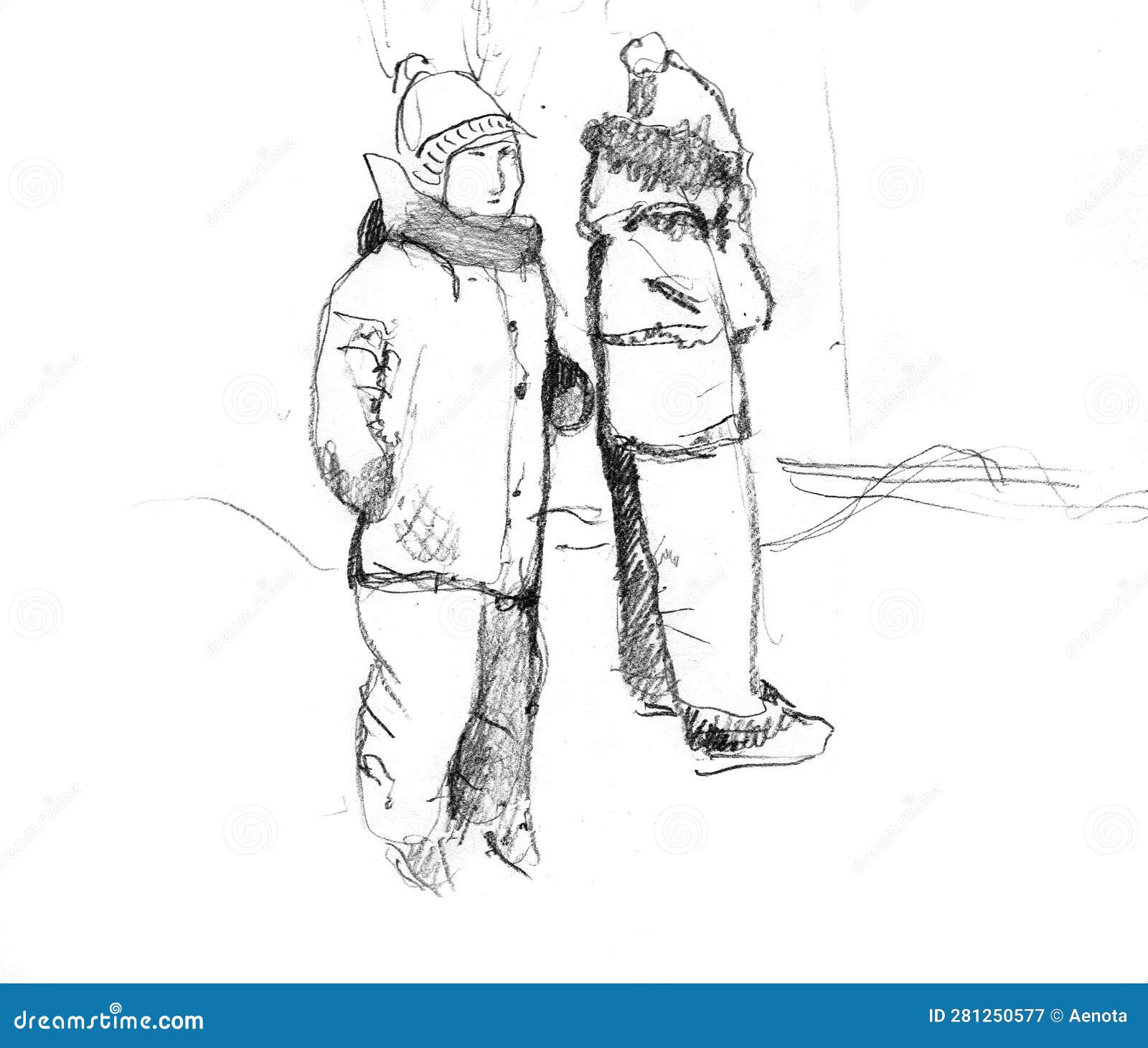 Hand Drawn Sketch of Two Little Boys Stock Illustration - Illustration ...